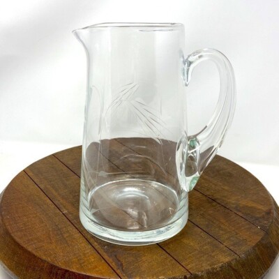 Vintage Etched Glass Pitcher with Wheat/Rye Design. 8.5” | eBay