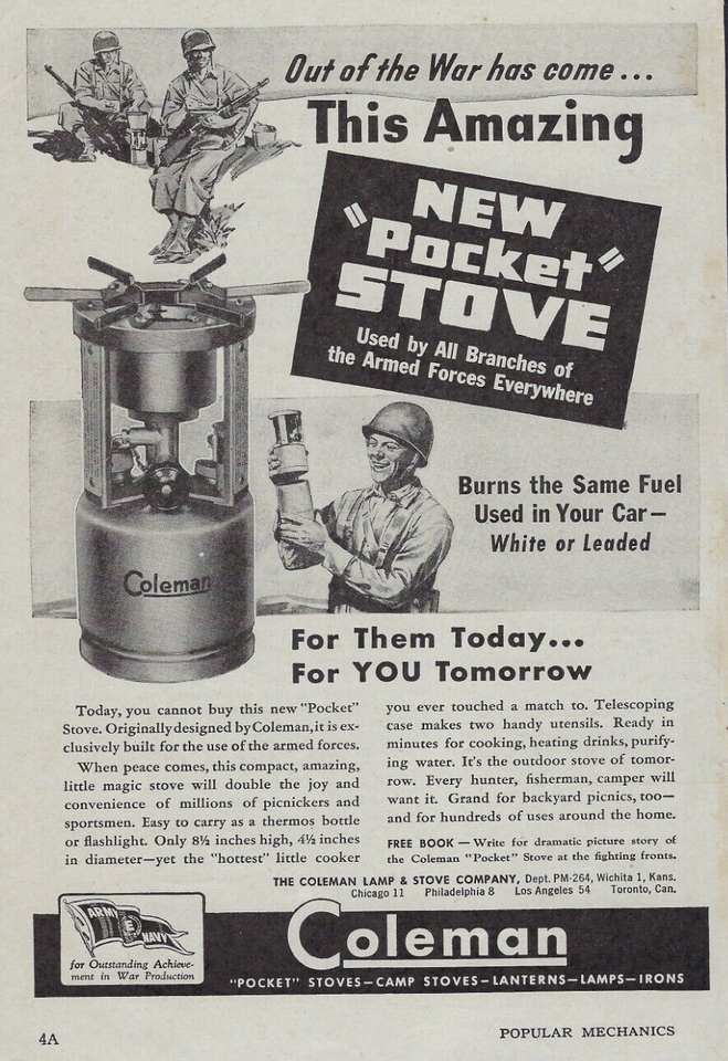 Coleman Pocket Gasoline Stove WW2 Print Ad War Restrictions November ...