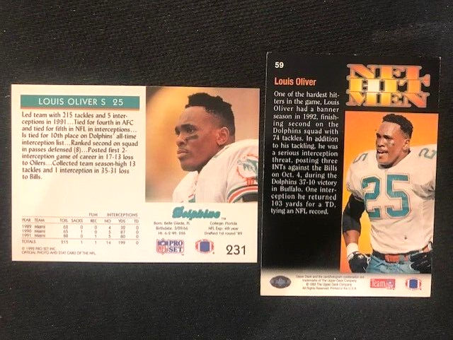 NFL - Louis Oliver 1992 Pro Set & 1993 Upper Deck NFL Hit Men ...