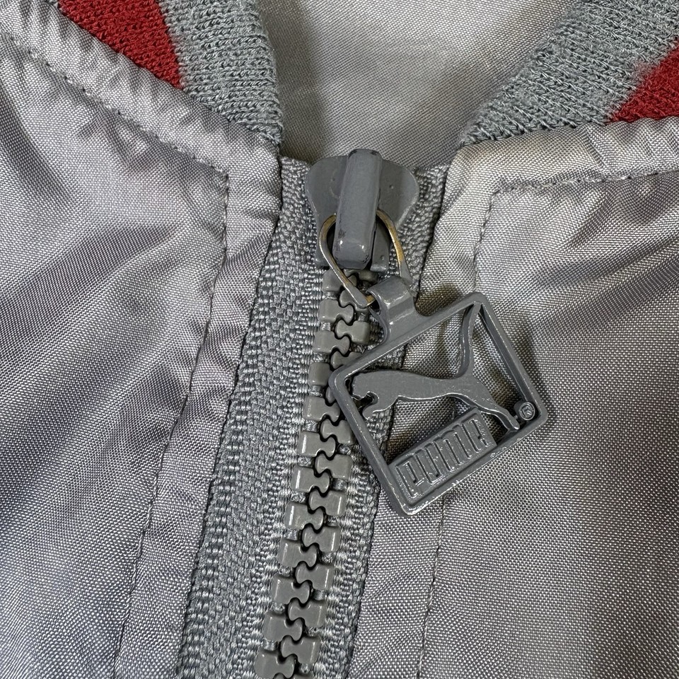 Puma Full Zip Vintage Track Jacket Mens Size XL Gray Red Suit Stripe ...