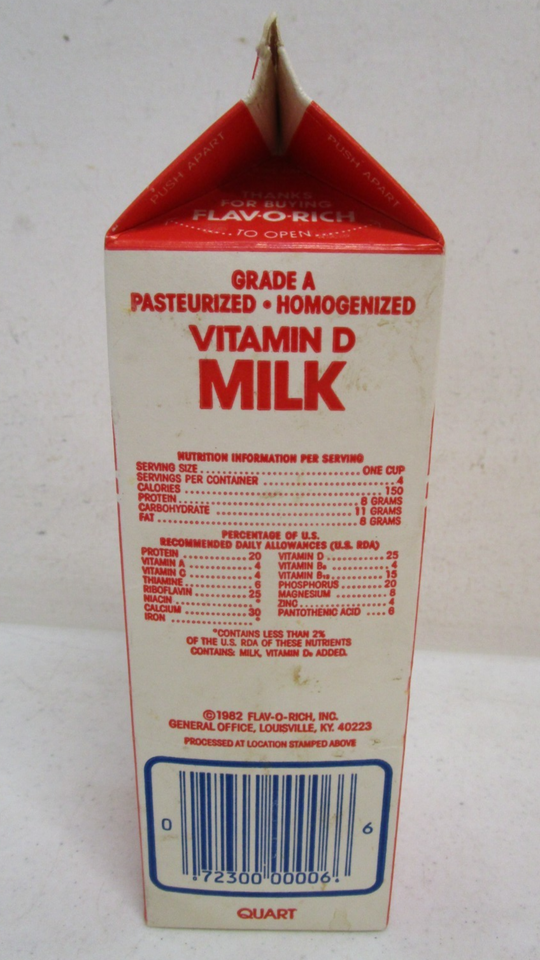 1982 VINTAGE 1980's FLAV-O-RICH VITAMIN D MILK CARTON EMPTY | eBay