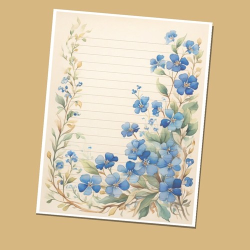 Blue Border # 11 - Lined Stationery Paper (25 Sheets) 8.5 x 11 Premium ...