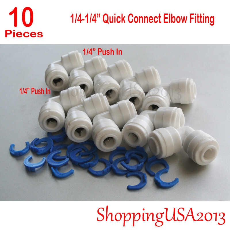 10 Pcs 1/4"-1/4" Quick Connect Elbow Connector Fittings Push In RO ...