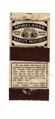 1 Old S.J.Moreland 1900s matchbox label Special Safety Matches He was ...