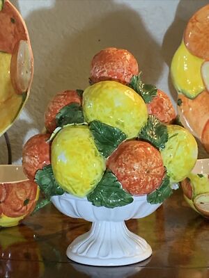 Vtg Italian Fruit Topiary Mandarin, & Lemon Handpainted Earthenware 9 ...