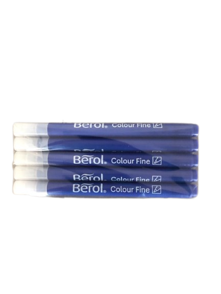 Set of 5 Berol Single Colour Broad & Fine Nib Washable Felt Tip Pens ...