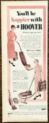 1949 Hoover Vacuums PRINT AD You'll Be Happier w Hoover Whichever Type ...