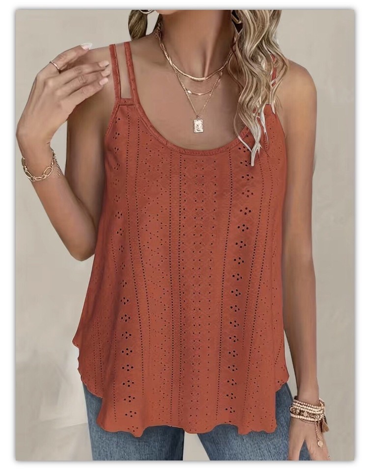 NEW WOMEN'S TEMU EYELET STRAPPY SLEEVELESS TANK TOP RUSTY BROWN PLUS ...