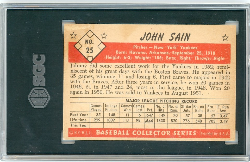 1953 Bowman Black & White John Sain #25 SGC 3 | eBay