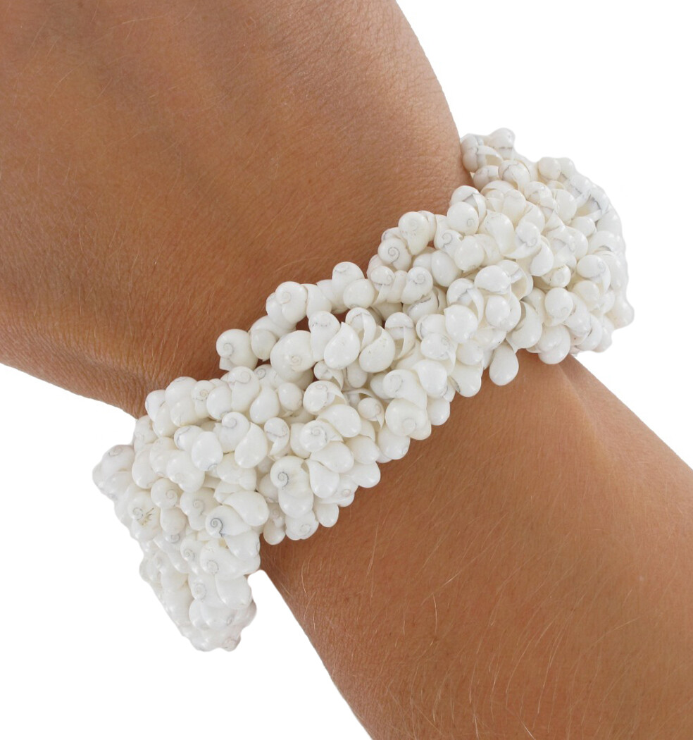 White Cluster Shells Drawstring Beaded Nantucket Surfer Bracelet 6.5-10 ...
