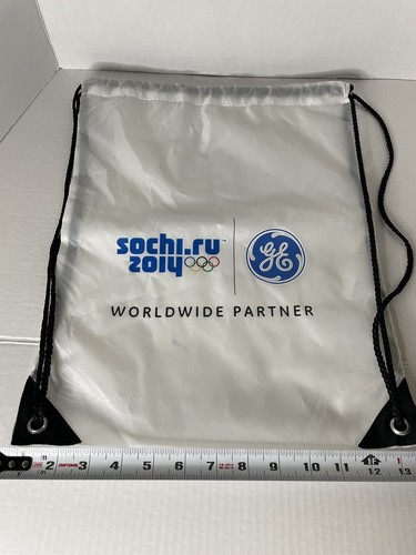 Sochi 2014 Olympics White Nylon Drawstring Back Pack plus Blue Lanyard ...
