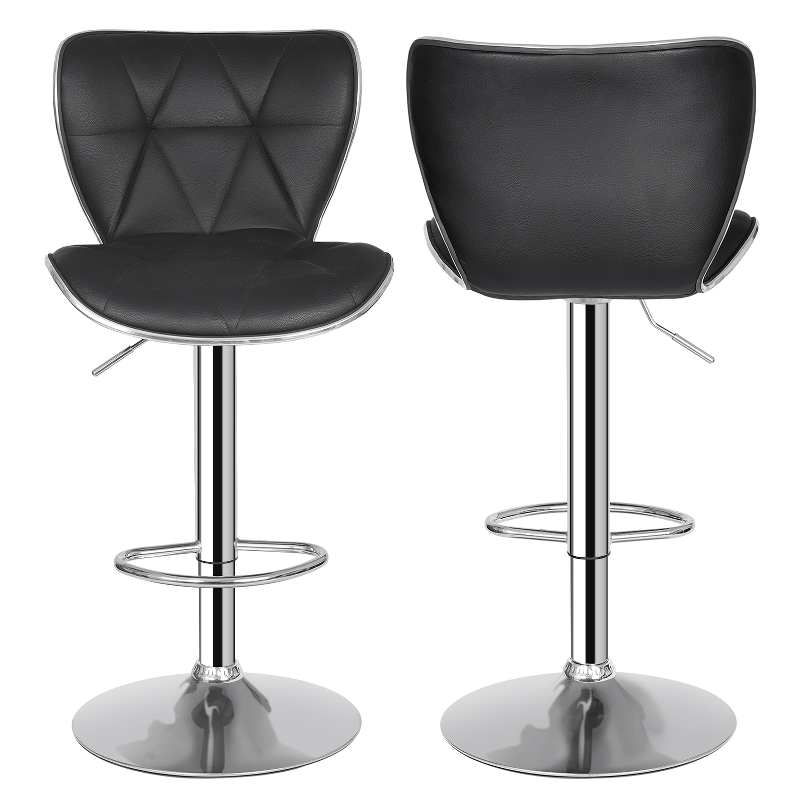 Set of 4 Shell Back Bar Stools Adjustable Swivel PU Leather Stool with ...