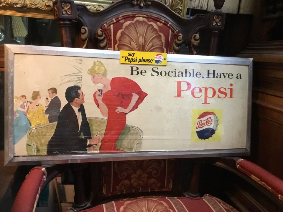 Rare 1950 Pepsi Cola Cardboard Advertising Sign With Original Aluminum ...