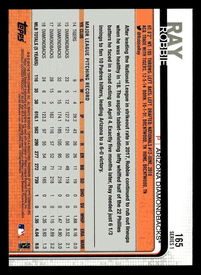 2019 Topps #165 Robbie Ray All-Star Game Foil Stamp Extra 35% Off 4+ | eBay