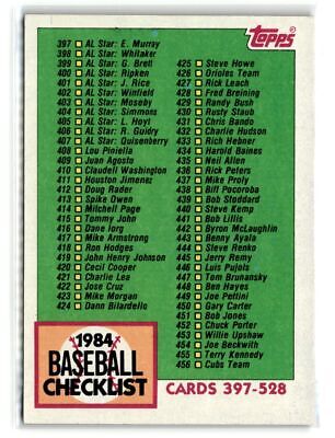 1984 Topps BASEBALL #527 Checklist: 397-528 | eBay