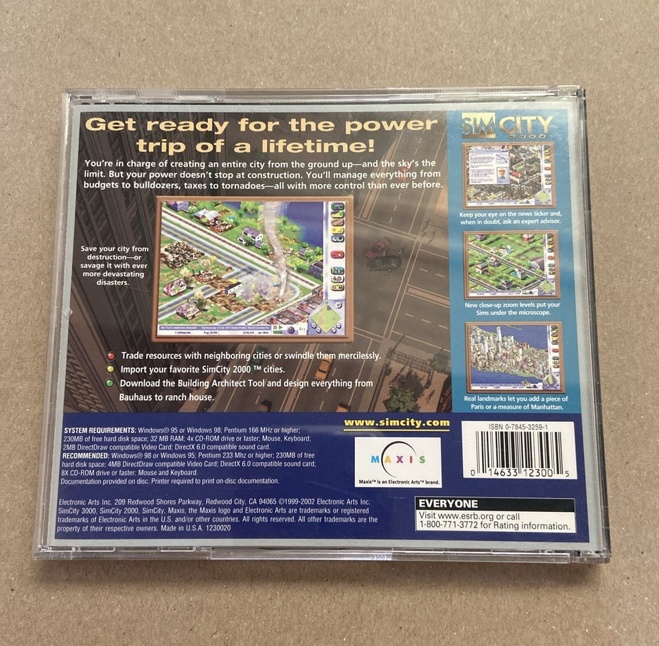 SimCity 3000 PC 1998 CD Rom Computer Game Jewel Case 8715686013290 | eBay