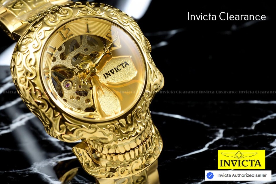 RARE Invicta Men's Artist 43mm SKULL Automatic Skeleton Gold Tone ...