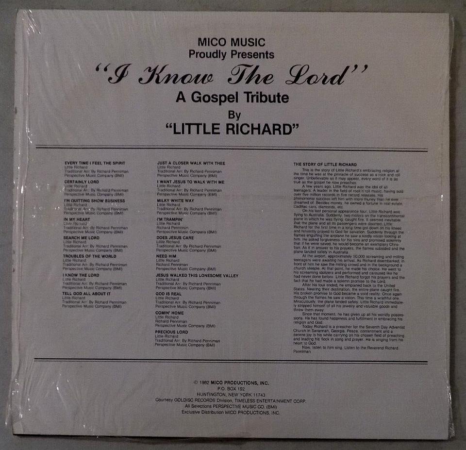LITTLE RICHARD - LP - I Know The Lord - Mico MCI-2002 - Shrink - VG++ ...
