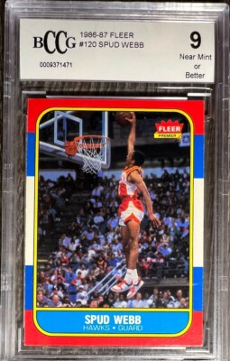 1986 FLEER BASKETBALL 💎CENTERED💎 #120 SPUD WEBB RC BCCG 9 Near MINT ...