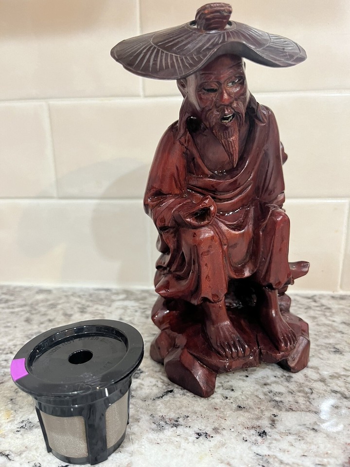 Asian Redwood Carved Old Man Removable Hat Both | eBay UK