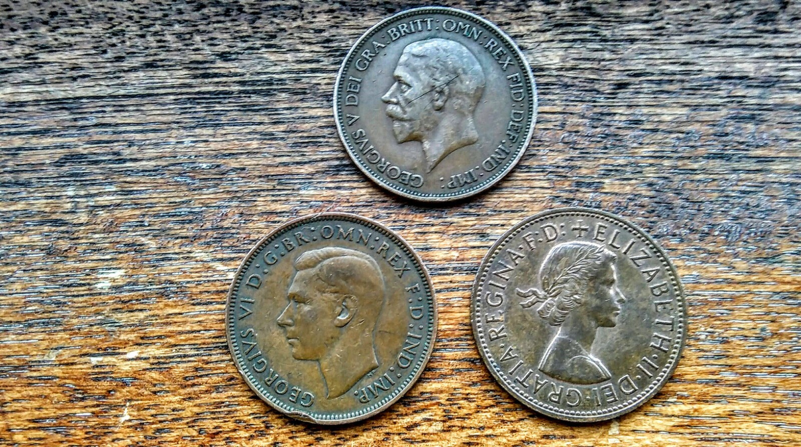 rare 1p coin 1936. 1945 .1967. Copper with the heads of 3 seperate ...