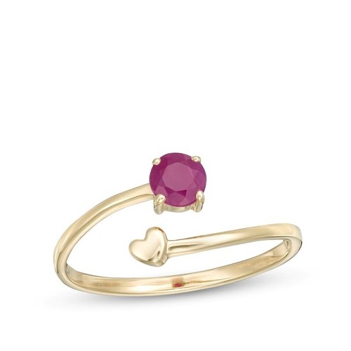 4.00mm Simulated Red Ruby Heart Open Wrap Ring in 14K Yellow Gold ...