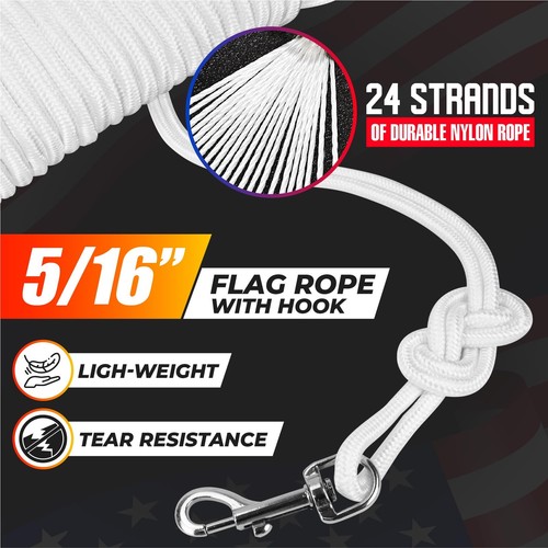 [Upgraded] 5/16” 100Ft Flagpole Rope Kit with 4 Pcs 3.3” Swivel Snap ...