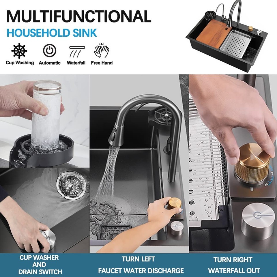 Flying Rain Stainles Steel Watefall Kitchen Sink w PullDown Faucet ...