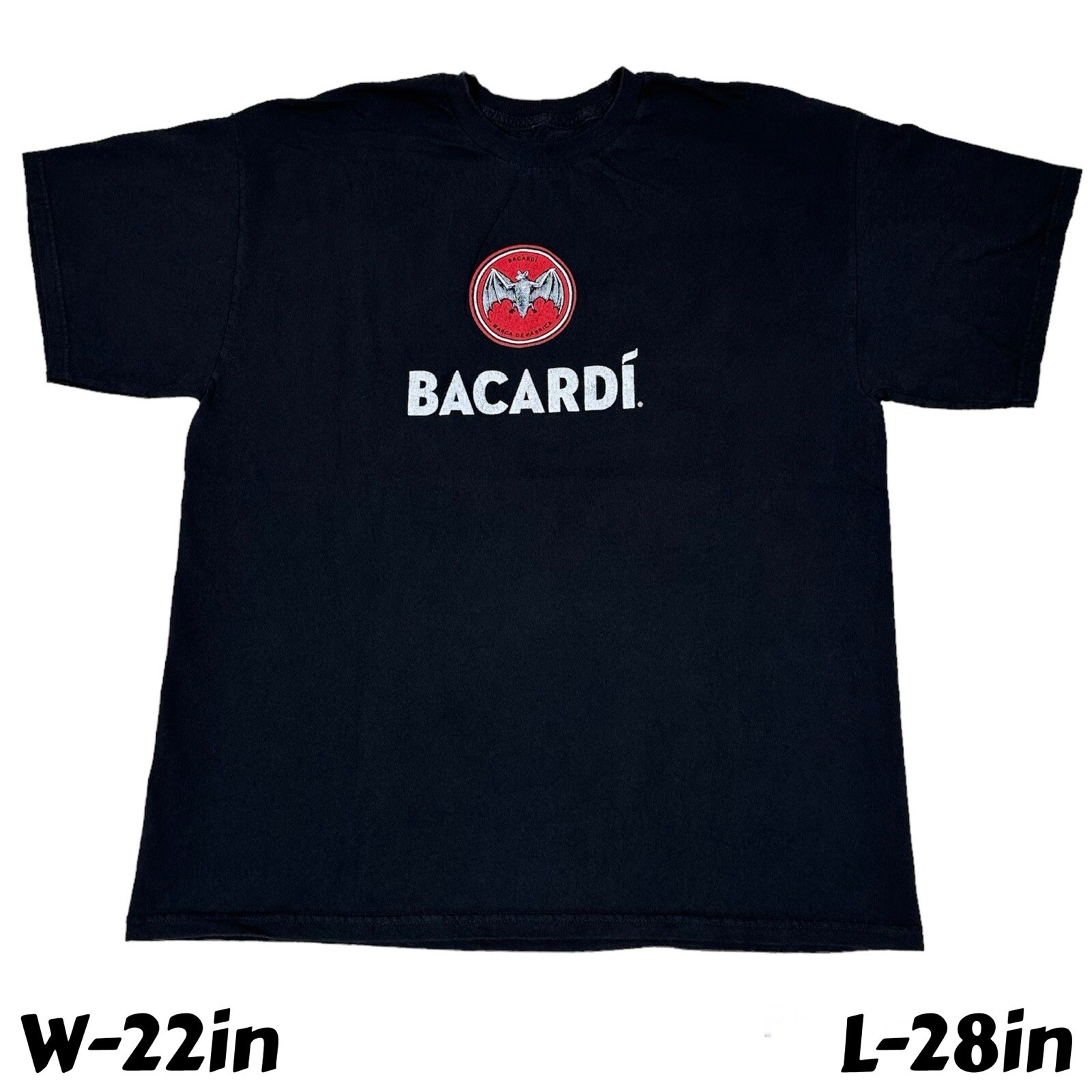 Y2K Bacardi Rum Bat Logo Spellout Graphic Tee Promo T… - Gem