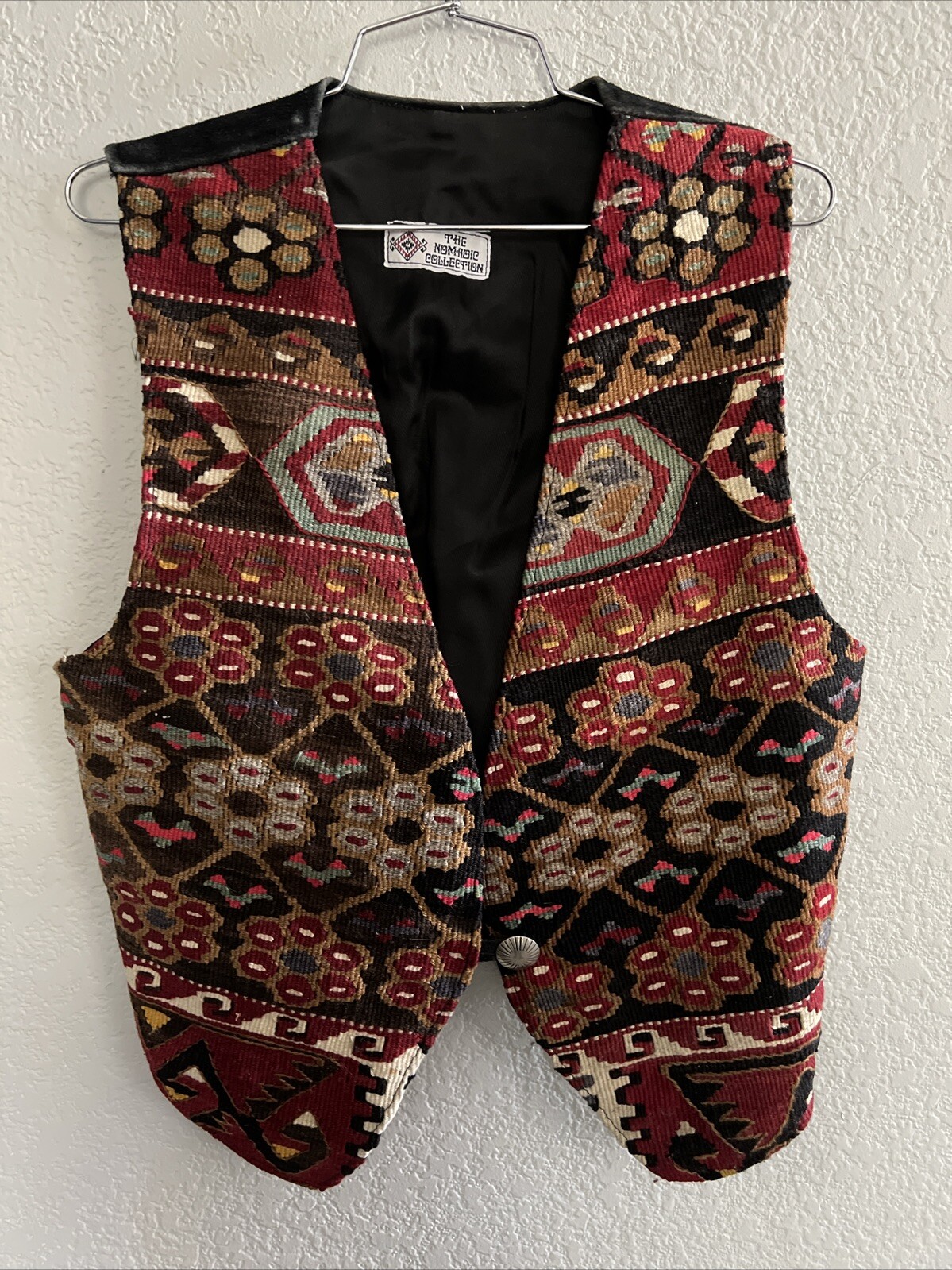 Vintage Turkish Kilim Ladies Large Wool -Suede Vest 9… - Gem