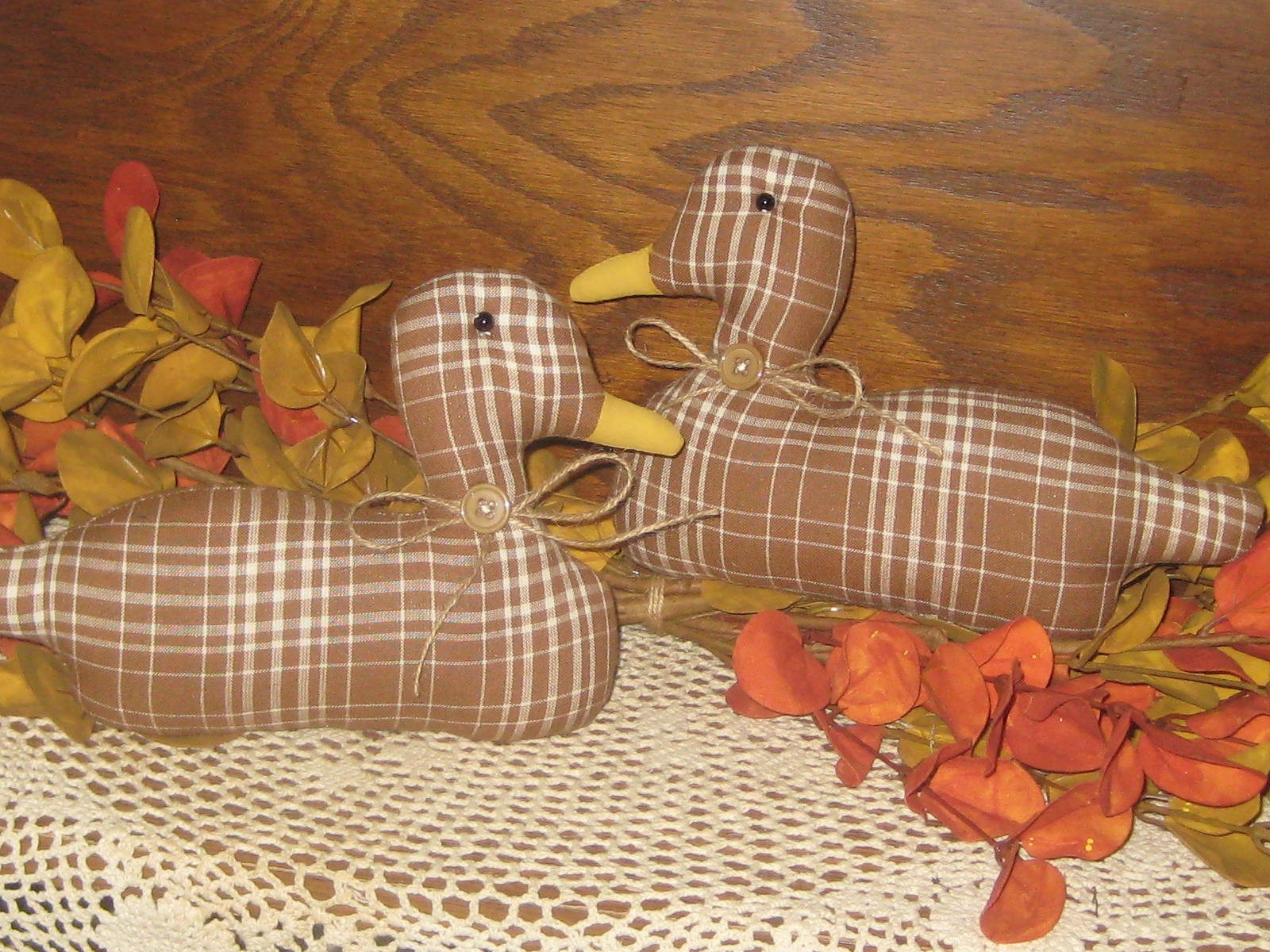 Rustic Country Cottage 2 Brown Check Ducks Bowl Fillers Handmade Wreath ...