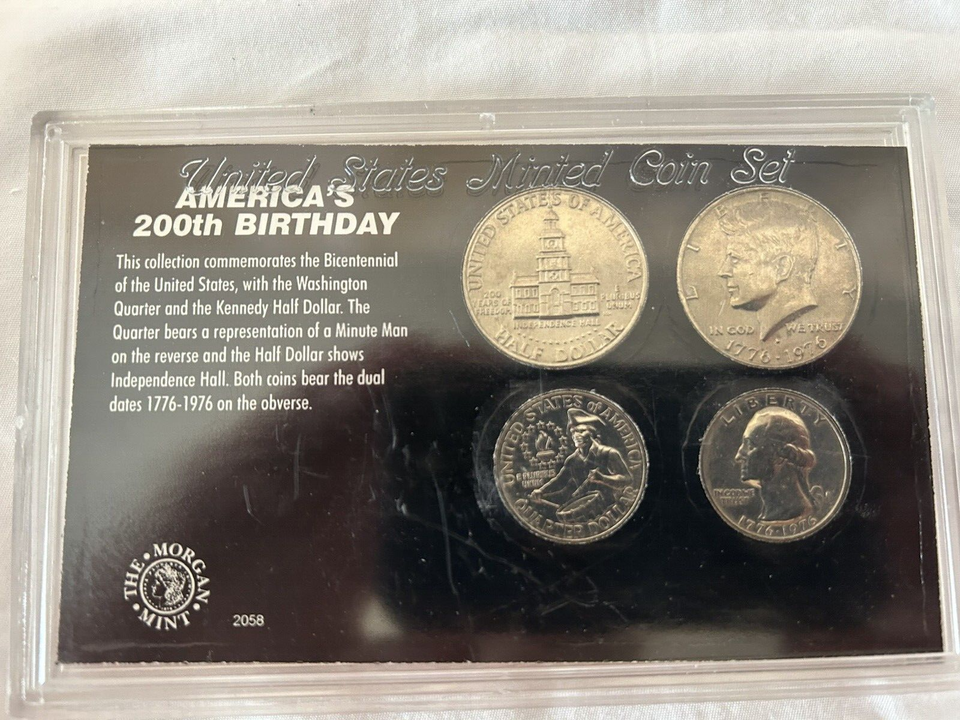 America's 200th Birthday Coin Set: 4 1976 Coins Sealed In Acrylic ...
