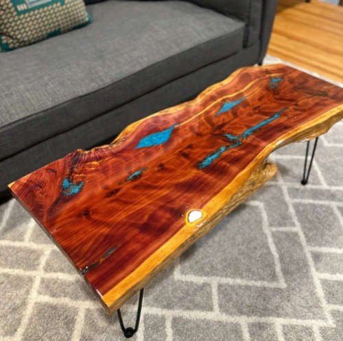 HandCrafted Live Edge Epoxy River Table / Bench Red Cedar Coffee (44in ...