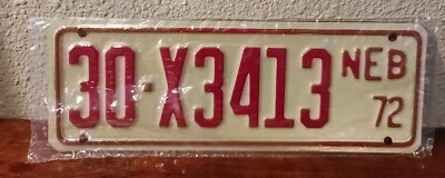 NOS Sealed 1972 Nebraska 30 X3413 Trailer Motorcycle License Plate | eBay