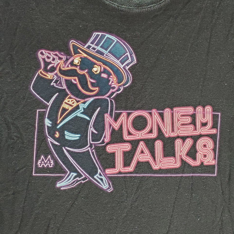 Monopoly Men T-Shirt Medium Black Graphic Mr. Monopoly Money Talks Neon ...