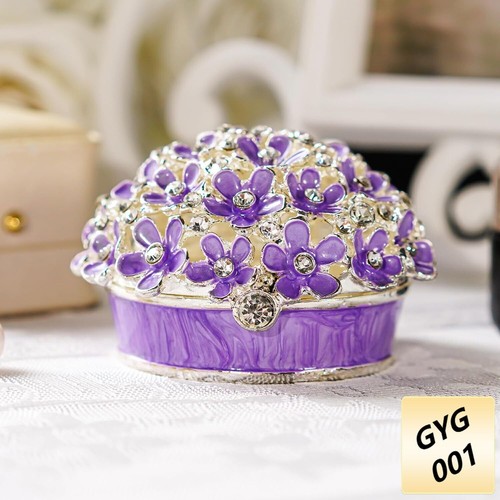 3inch Hinged Trinket Boxes Crystal Jeweled Enameled Purple Forget Me ...
