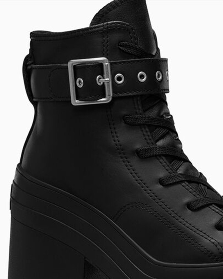 CONVERSE Women's Chuck 70 De Luxe Heel Leather Biker Style Boots ...