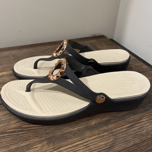 Crocs Sanrah Wedge Sandals Womens Size 10 Brown Copper Comfort Thong ...