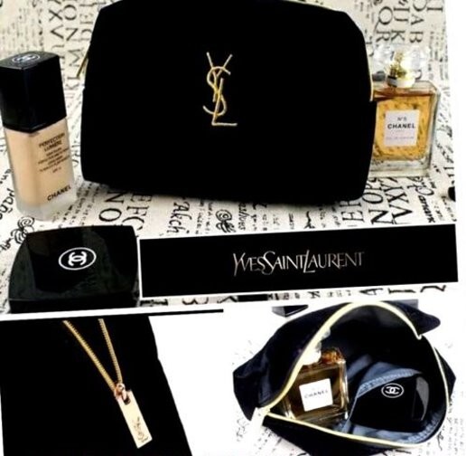 YSL Yves Saint Laurent Beaute Gift Black Velvet Cosmetic Makeup Trousse ...