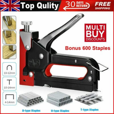 Heavy Duty Tacker Staple Gun Upholstery Stapler Fabric Wood Craft 600Pc ...