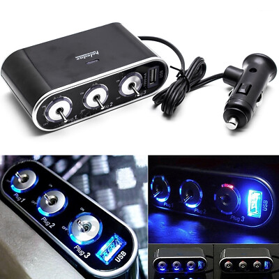 Multiple Cigarette Lighter Adapter Outlet 3 Socket Splitter Multi USB ...