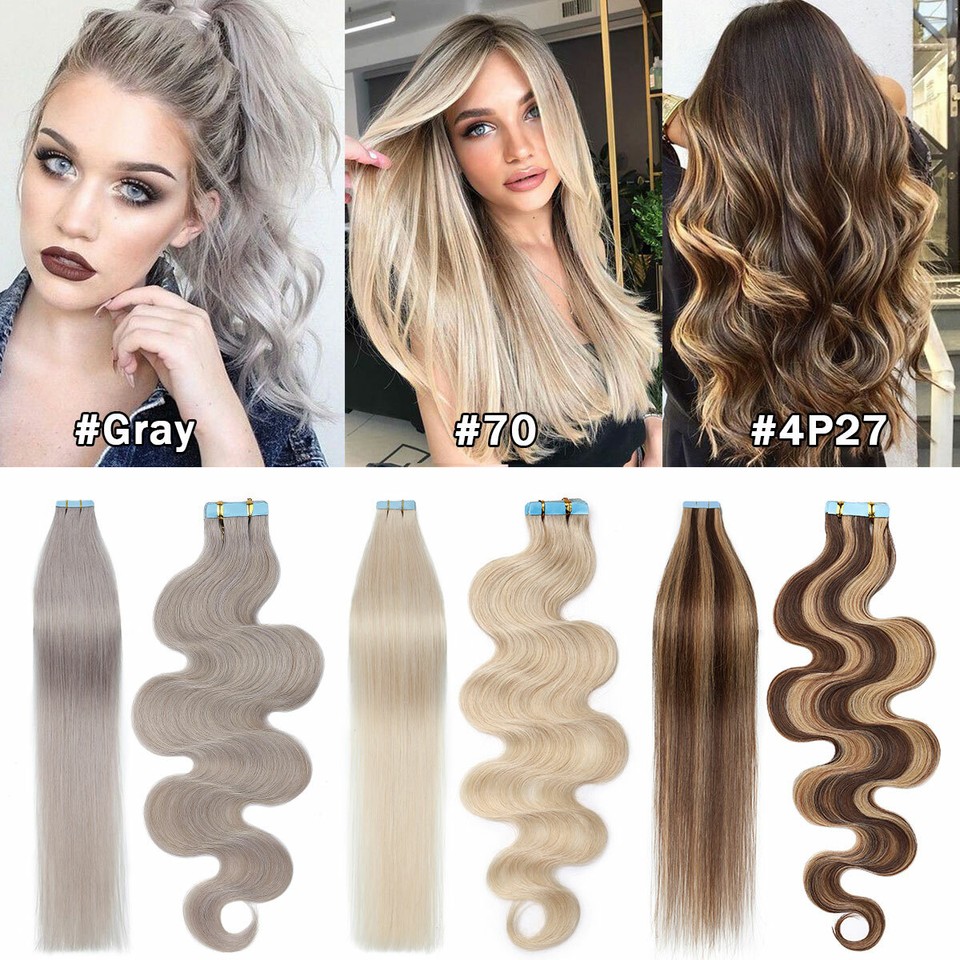 Body Wave Tape In 100% Real Remy Human Hair Extensions Skin Weft Full ...