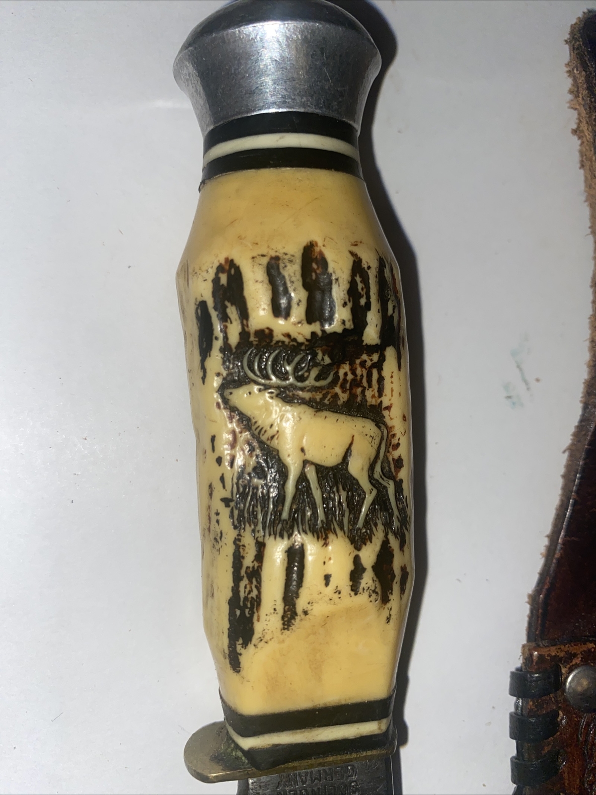 Solingen Germany Stag Handle Fixed Blade Knife w/ Sheath | eBay