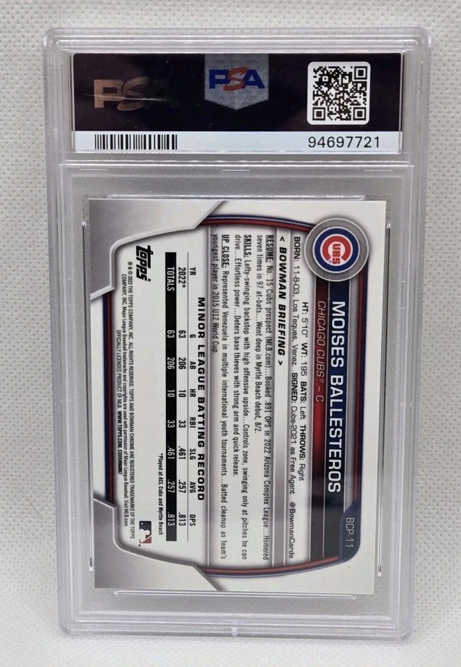 Moises Ballesteros 2023 1st Bowman Chrome PSA 10 #BCP11 Purple /250 Gem POP 5 RC | eBay
