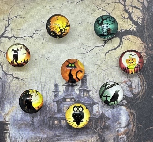 HALLOWEEN FUN PUSH PINS Mixed Bag 1/2" Glass Cabochon Set of 8 | eBay