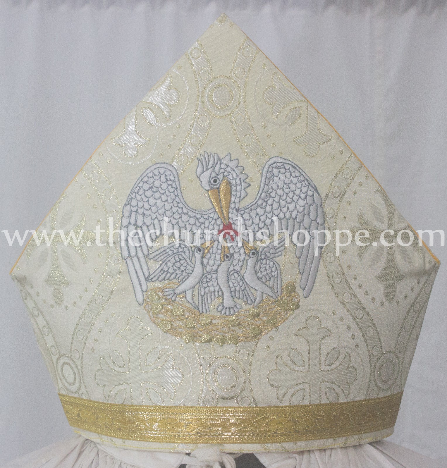 New Metallic Gold Mitre with PELICAN embroidery,mitra,Bishop's Mitre ...