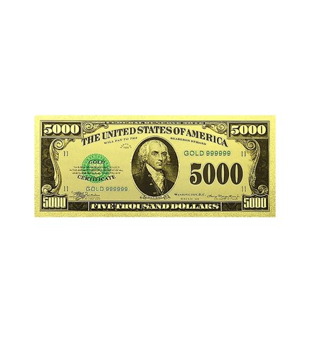 1928 $5000 Federal Reserve Novelty Gold Foil Plated Note Bill Dollars ...