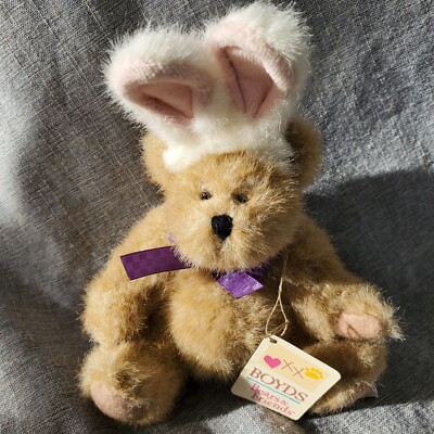 Boyds Bears Easter Mini Bear Wearing Rabbit Ears Tail Light Gold Tags ...