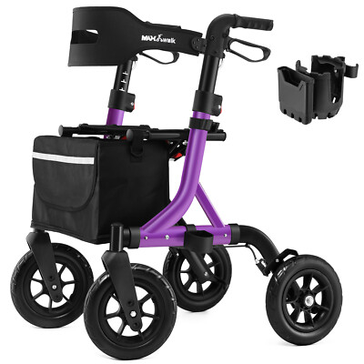 All-Terrain Rollator Walker for Seniors Rubber Wheels Foldable ...