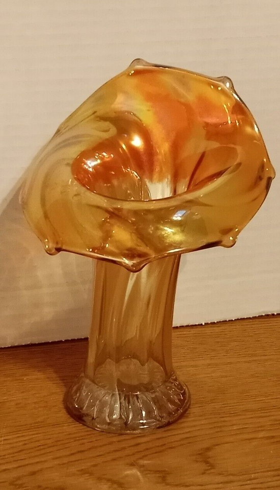 VINTAGE IMPERIAL GLASS VASE CURLED RIB-MARIGOLD - 8" Tall | eBay